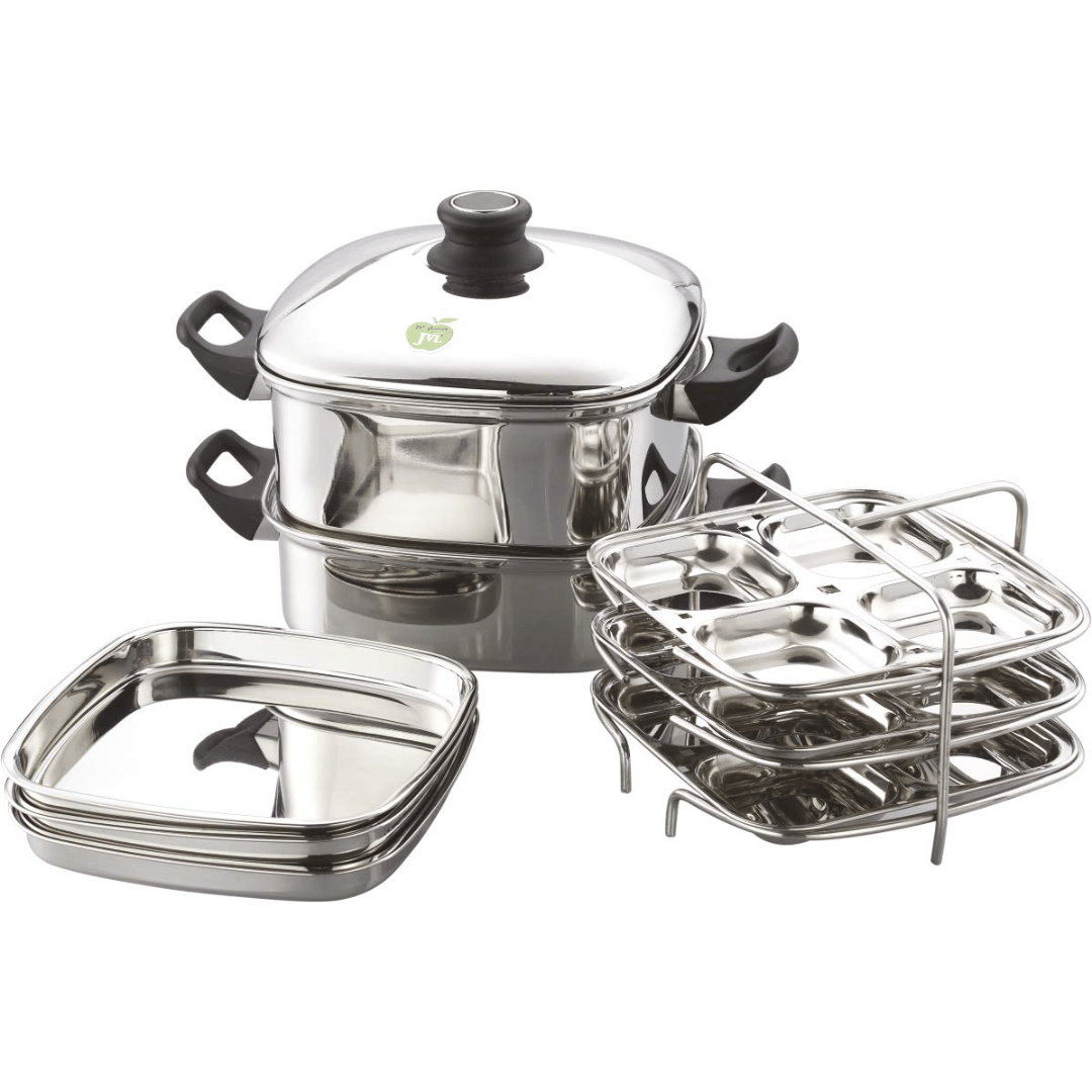 JVL Stainless Steel Big Square Steamer Full Set (STM-F) – apnidukaan.com
