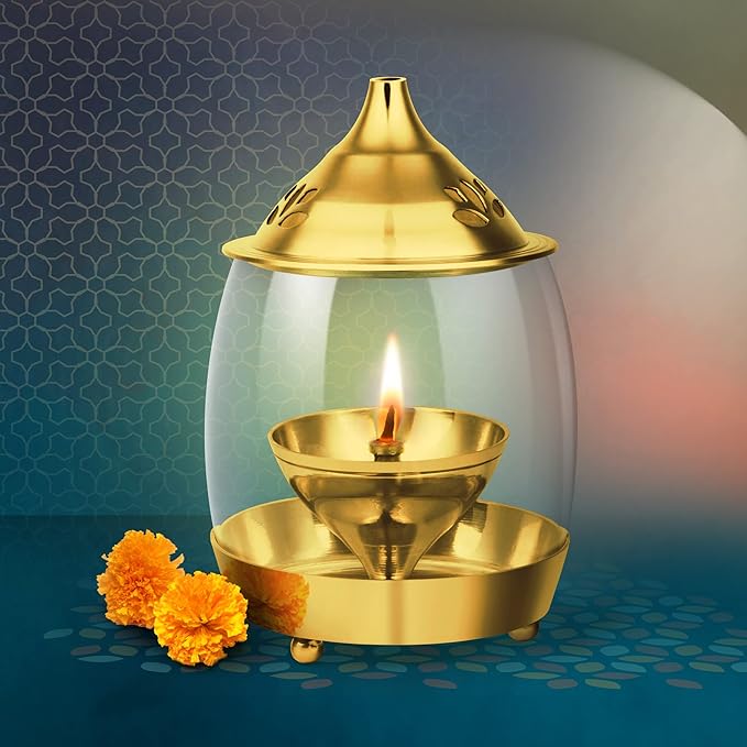 Treo Arpan Decorative Brass Diya with Curved Glass Cover Large ...